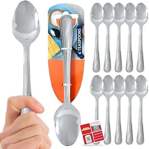 SOL Teaspoons Set of 12 - Stainless Steel Teaspoons Set of 6 x 2 for ...