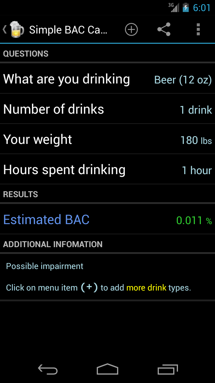 Blood Alcohol Calculator - App on Amazon Appstore