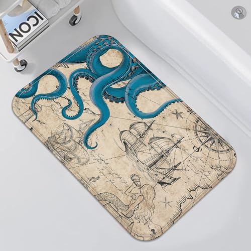 Amazon.com: Fungarth Vintage Nautical Octopus Bathroom Rugs Mat Navy ...