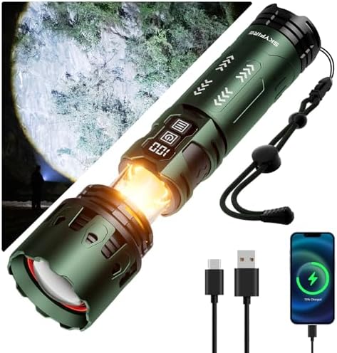 CLOVPO 11 Modes Rechargeable Tactical Flashlight, 10000 Lumens Portable ...