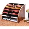 WuGeShop Fan-Shaped Desk File Organizer, 7 Compartments Wooden Paper ...