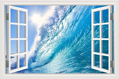SOLEDI Brand 1 Piece 3d Window Wall Sticker Sea Wave Ocean Seascape ...