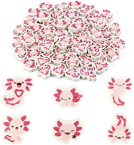 Jouierty 60PCS Cute Axolotl Theme Mini Erasers Bulk for Kids, Assorted ...