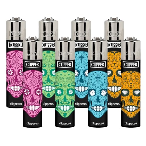 Iconic Shape Clipper Lighter 8 Lighters Pack - CP11 Sugar Skulls ...