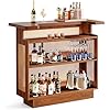 Amazon.com: LITTLE TREE Rustic Home Bar Unit, Rattan Bar Table with 4 ...