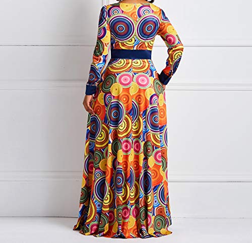 VERWIN Square Neck Print Long Sleeve High Waist Geometric Evening Dress ...
