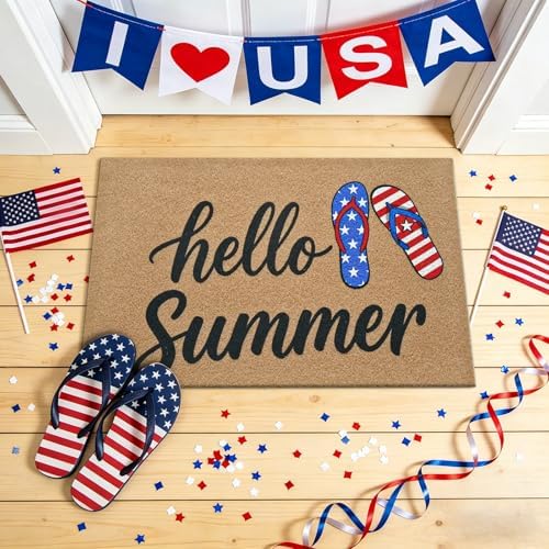 Amazon.com: ULTSOFE Hello Summer 4th of July Welcome Mat Outdoor ...