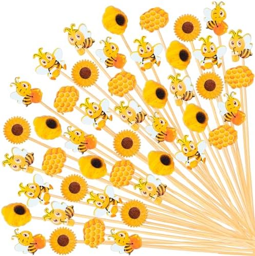 Amazon.com | Whaline 120Pcs Summer Bees Cocktail Picks 6 Styles Yellow ...