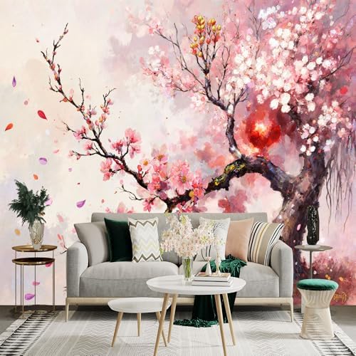Muurschilderingen op maat Fuji Cherry Blossoms Lake Japanse Gebouwen ...