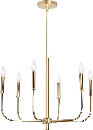 MOTINI 6 Lights Brushed Brass Chandelier Lighting Fixture for Dining ...