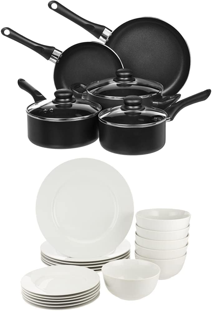 Amazon.com: Amazon Basics 18-Piece Kitchen Dinnerware Set, Dishes ...