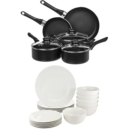 Amazon.com: Amazon Basics 18-Piece Kitchen Dinnerware Set, Dishes ...