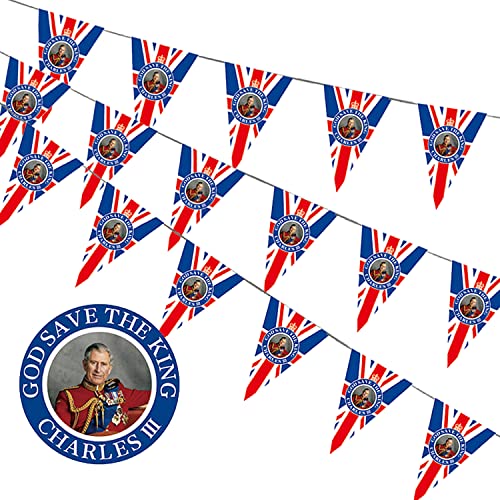 (2 Pack) King Charles III Coronation Bunting Flags with Beautiful ...
