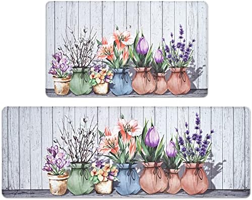 Amazon.com: ASPMIZ Floral Kitchen Rugs Sets of 2, Spring Flowers ...