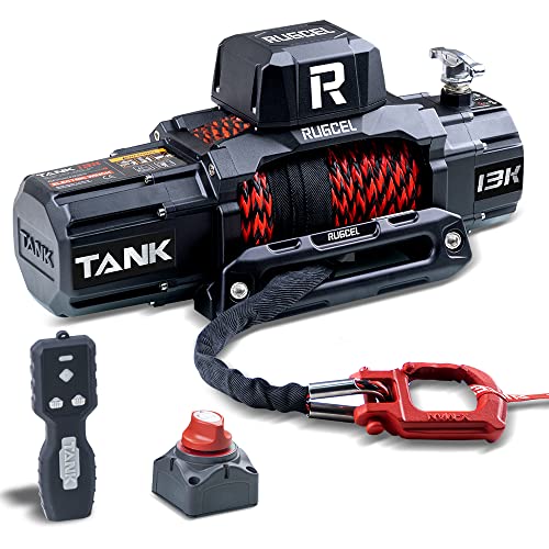 RUGCEL WINCH 13500lb TANK Waterproof Electric Synthetic Rope Winch 12V ...