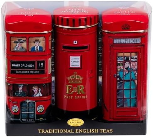 Amazon.com : New English Teas British Souvenir 3x Tea Tins with 42 ...