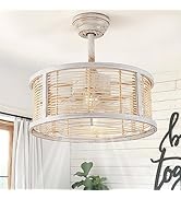hummingbird 20 Inch Boho Ceiling Fans with Light Flush Mount, Rattan ...