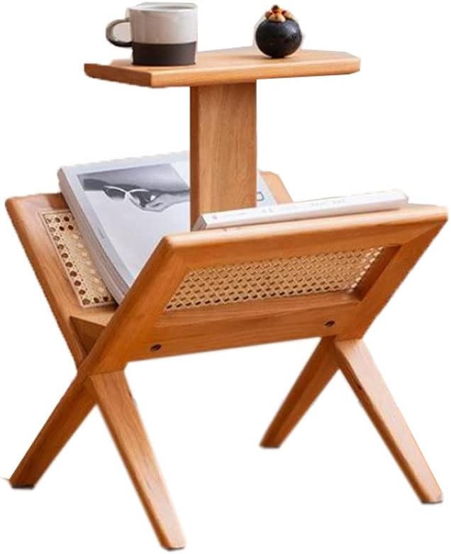 Amazon.com: Bookcase Solid Wood Rattan Bookshelf Magazine Storage Rack ...