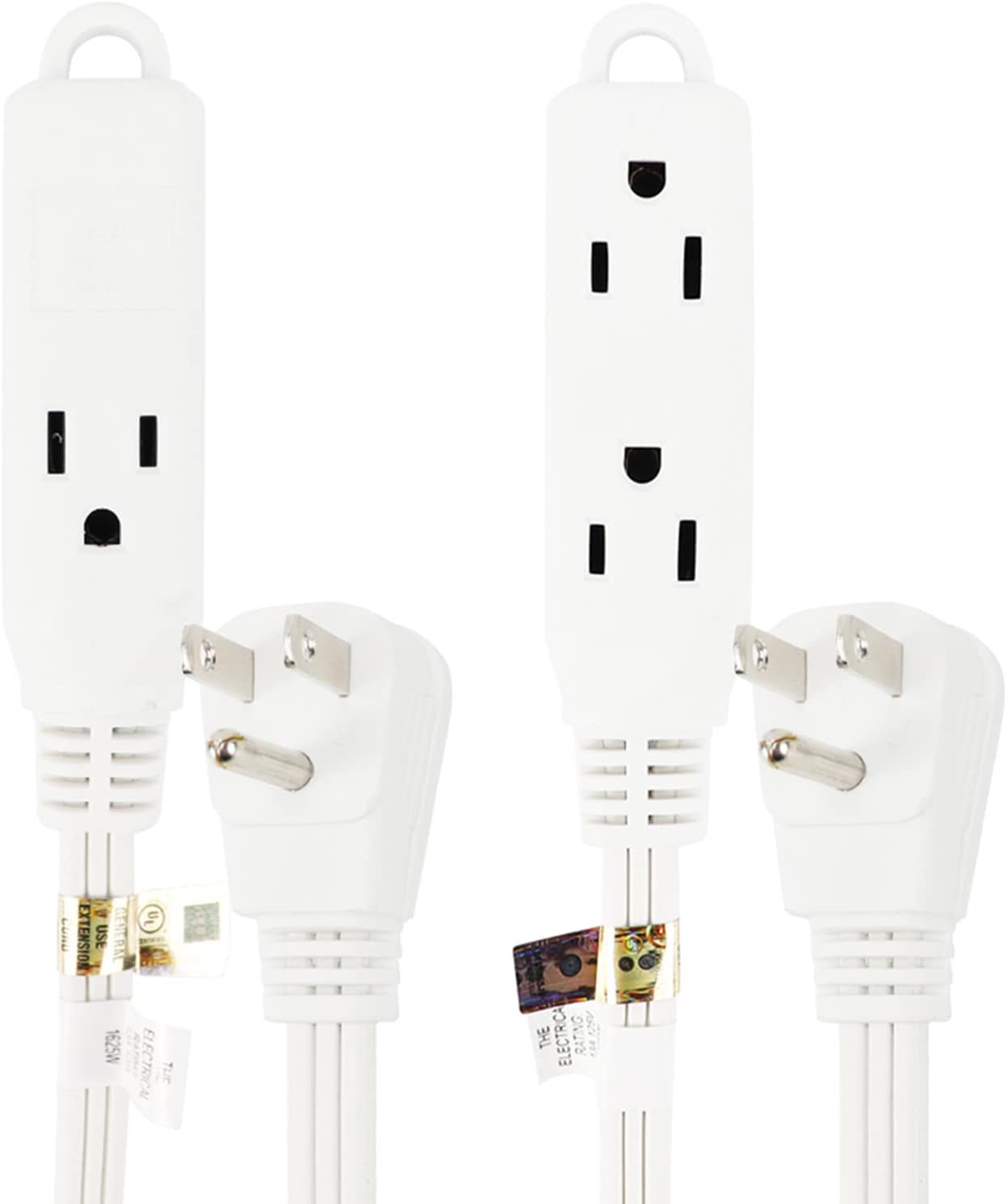 White Flat Plug Extension Cord, Short Power Cord with 3 Prong Standard ...
