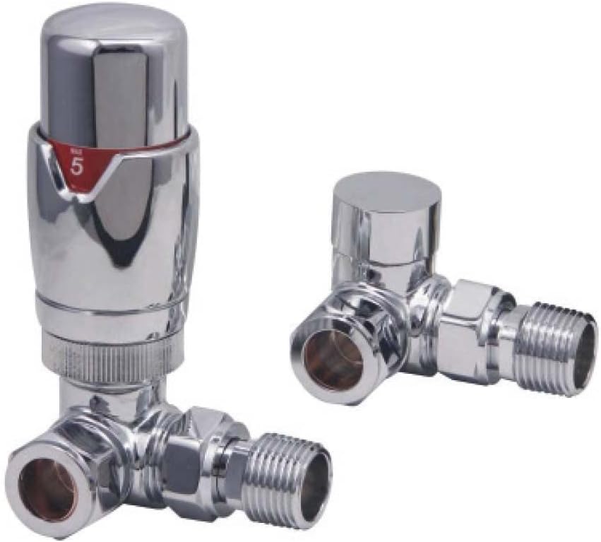 Designer Corner TRV Thermostatic Towel Rail Radiator Valves 15mm Chrome ...