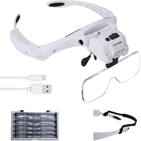 Amazon.com: MagniPros LED Illuminated Headband Magnifier Visor | Hands ...