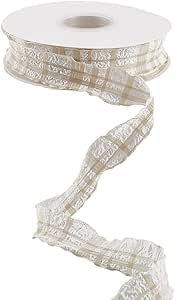Amazon.com: CABODYALS 1 Inch 10 Yards Beige Ruffle Edge Plaid Ribbon ...