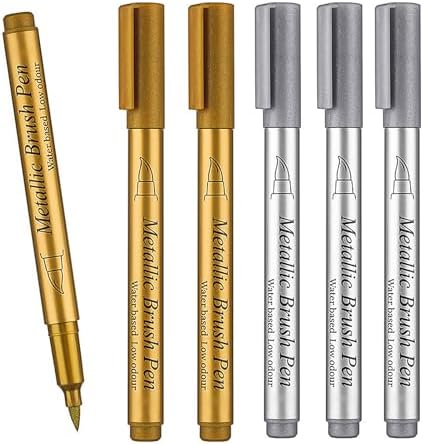 IGEAIIE Metallic Permanent Markers, 3Pcs Gold Pen and 3Pcs Silver Pen 1 ...