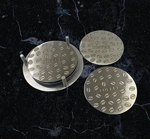 Stainless Steel Round Coaster Set (Pack of 6 Pcs with 1 Stand) : Amazon ...