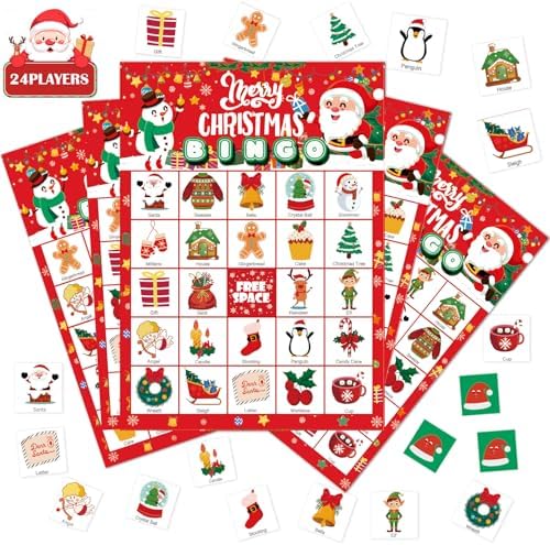 Christmas Bingo Game for Kids Adults, 24 Players Christmas Bingo Games ...