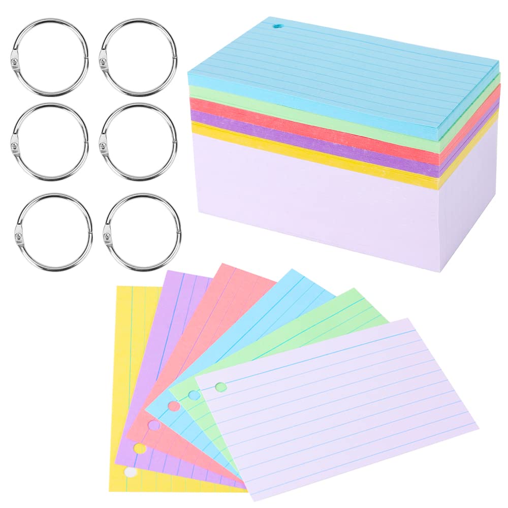 300 Pieces Index Cards with Ring Colord Index Card Ruled Flash Cards ...