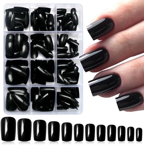 Amazon.com: LoveOurHome 240pc Black Press on Nails Medium Square Fake ...