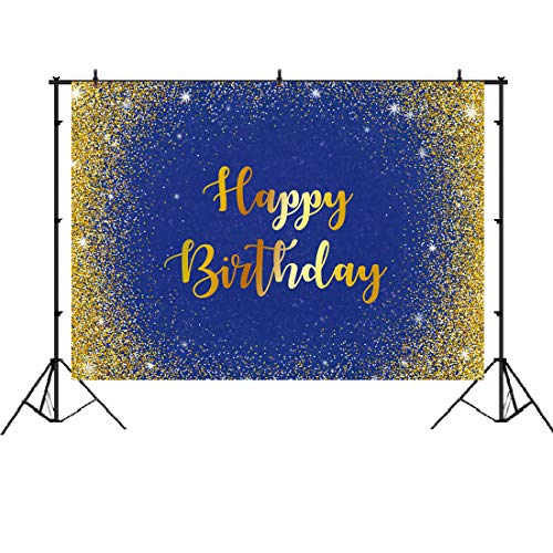 Buy 7x5ft Blue and Glitter Bokeh Gold Happy Birthday Backdrops for ...