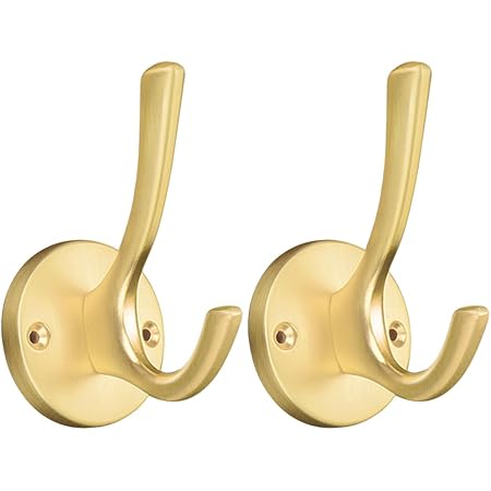 ZUONAI Gold Hooks 2 Pack Heavy Duty Brass Wall Gold Coat Hook ...
