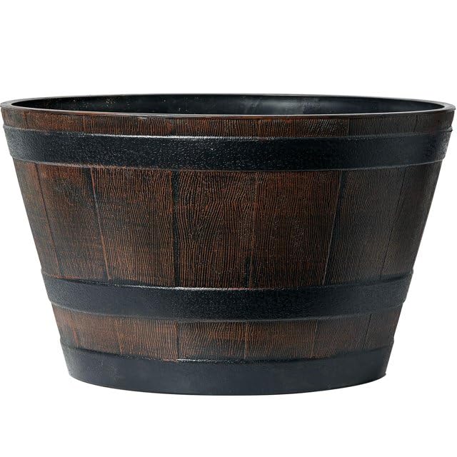 Muddy Hands Extra Large 50 Litre Dark Brown Wooden Barrel Effect Plant ...