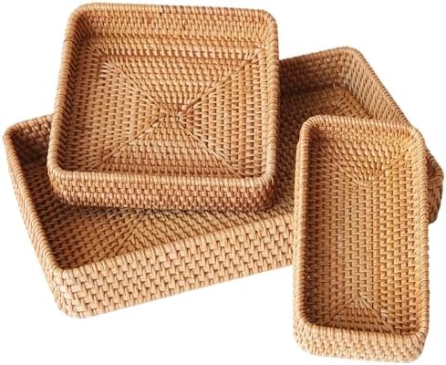 Amazon.com: Hipiwe Rattan Serving Tray with Handles - Hand-Woven ...