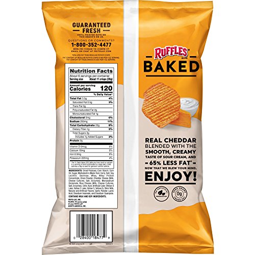Ruffles Oven Baked Cheddar & Sour Cream Flavored Potato Crisps, 6.25 ...