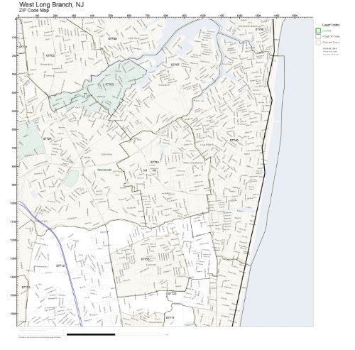Amazon.com : ZIP Code Wall Map of West Long Branch, NJ ZIP Code Map Not ...