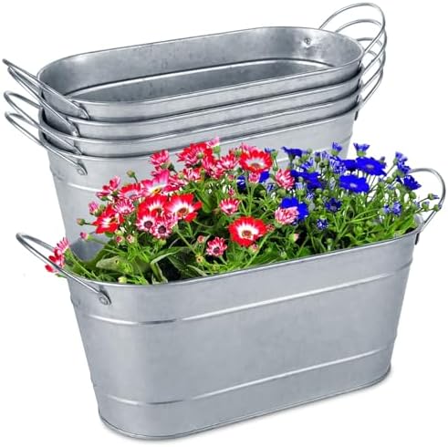 Amazon.com : SENENQU 8 Pcs Galvanized Oval Planters Tub Galvanized ...