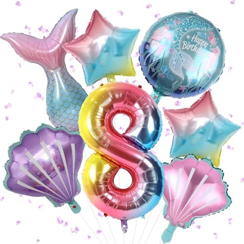 Amazon.com: Mermaid 8th Birthday Decorations - 8Pcs Rainbow Number 8 ...