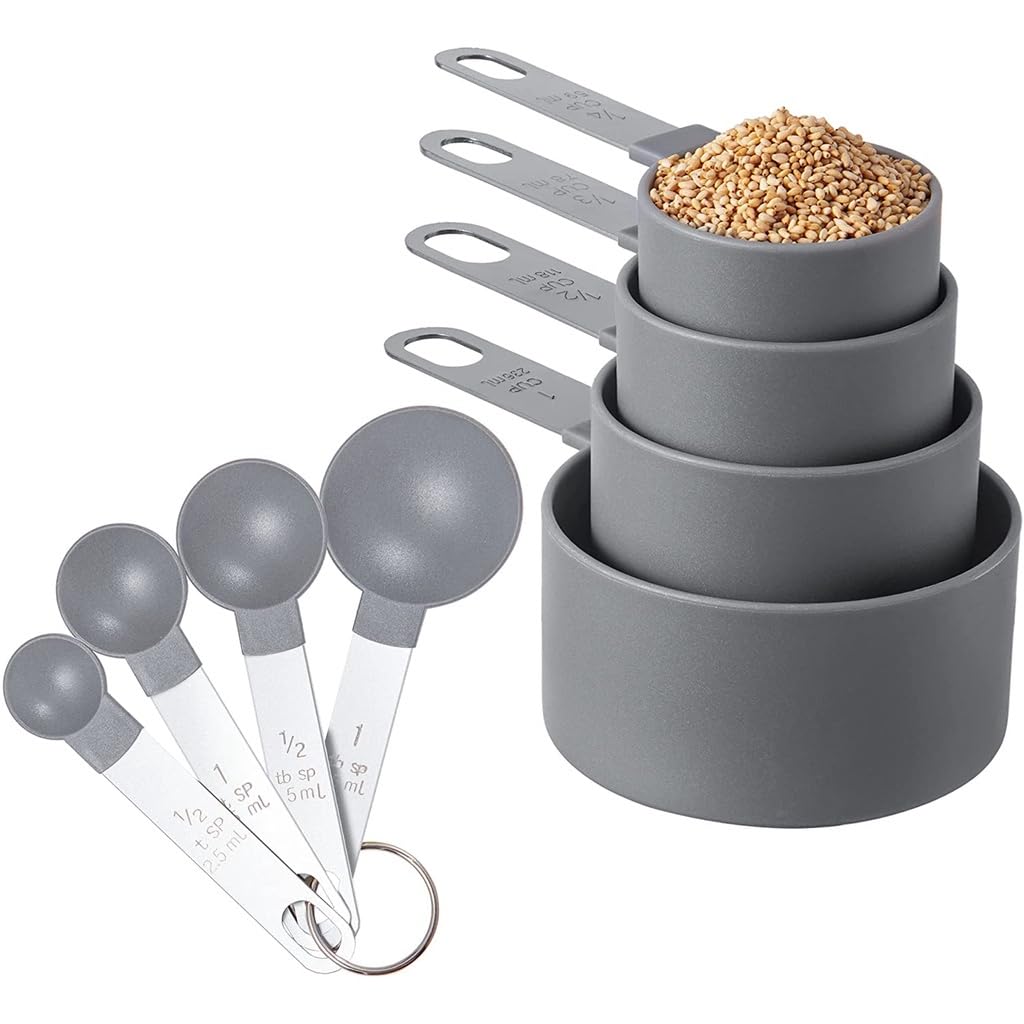 Kit de Colheres Medidoras em Aço Inox e Silicone Livre de BPA 8 Peças ...