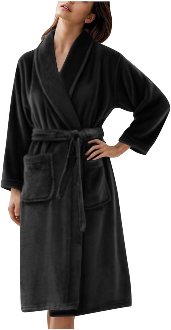 Kimono Flannel Bathrobe for Women Terry Cloth Robes Quick Dry Warm Soft ...