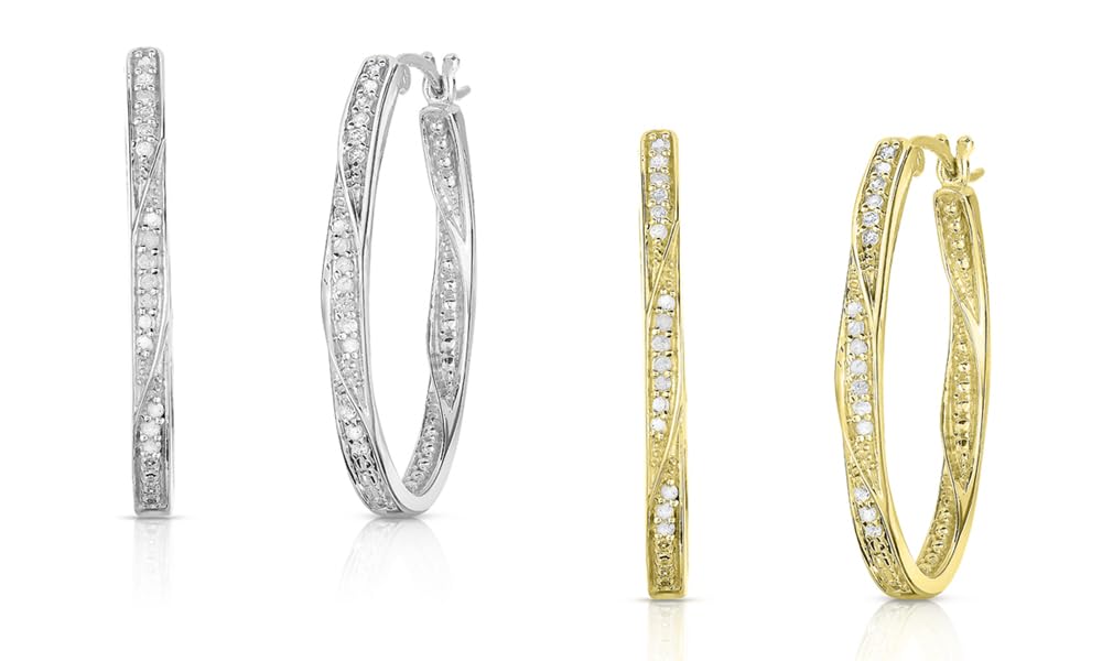 Amazon.com: NATALIA DRAKE 2 Pair Twisted Oval 1/2 Cttw Diamond Hoop ...