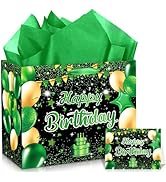 Amazon.com: Green Birthday Gift Bag, Large Green and Black Happy ...