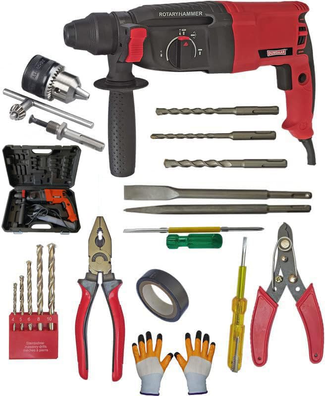 DUMDAAR 6 Month Warranty 1250W 26mm Hammer Drill Machine Red Gloves ...