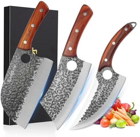 Amazon.com: SliceElite 3PCS Hand-Forged Professional Butcher Knife Set ...