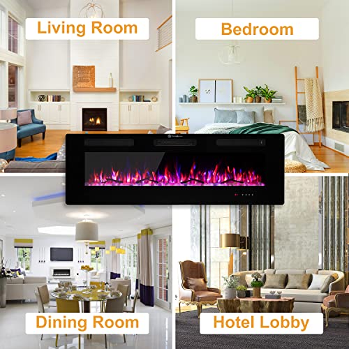 Electric Fireplace, 50 inch Recessed Wall Mounted Fire Place Heater ...