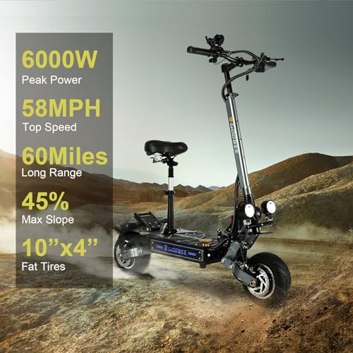 Adult Electric Scooter - 58MPH, 60-Mile Range, Dual Suspensions, 10 Fat ...