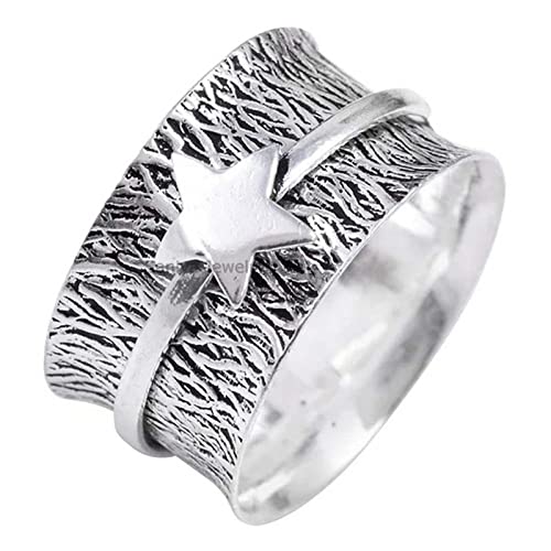 Amazon.com: Solid 925 Sterling Silver Star Spinner Band Ring, Spin Ring ...