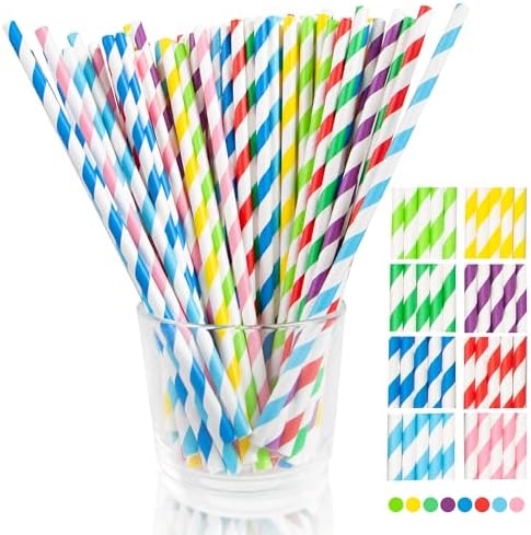 Paper Drinking Straws (100 Pack) Assorted Biodegradable Strong for Kids ...