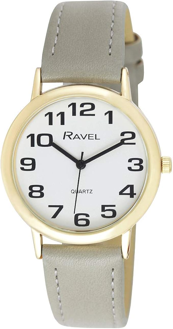 Ravel Women's Easy Read Watch with Big Numbers - Grey/Gold Tone/White ...